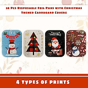 MorTime Christmas Aluminum Pans with Lids, 56 Pcs Disposable Foil Pans with Christmas Themed Lids Foil Food Containers for Leftovers Holiday Treats