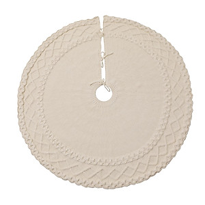 LASPERAL Knitted Tree Skirt 48 Inch Ivory White Crochet Christmas Tree Skirt, Farmhouse Rustic Cable Knit Edge Tree Skirt with Bow Tie for Home Décor, Washable Heavy Yarn Tree Skirt Indoor Outdoor