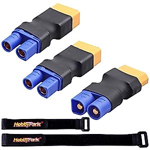 HobbyPark XT60 Connector Plugs to EC3 Adapter RC Lipo Battery Charger Conversion w/Battery Straps