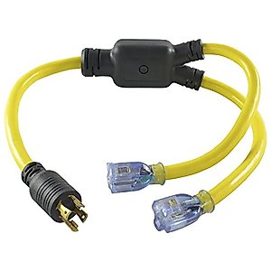 Conntek YL1430520S 30 4 Prong to 15/20 Amp Generator Y-Adapter, Yellow/Blue