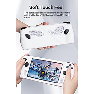 Silicone Case for ROG Ally, Protective Case for ROG Ally with Tempered Glass Screen Protectors, Dust-Proof Net, Joystick Protectors and 3.1 Adapter - White
