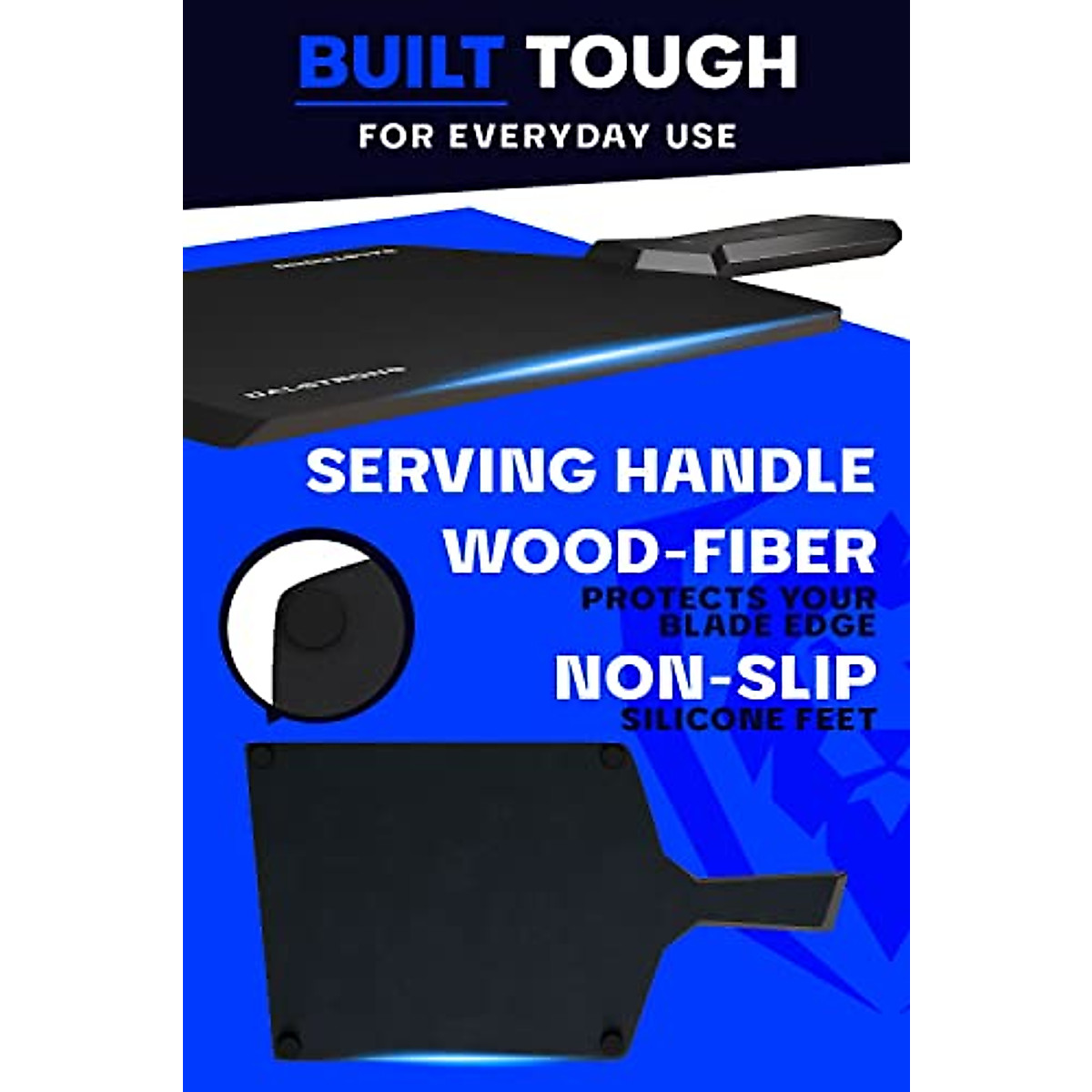 DALSTRONG Cutting & Serving Board - Black Wood-Fibre Cutting Board - Non-Slip Feet - The Infinity Series - G10 Handle - Obsidian Black - Medium Size (9" x 11")