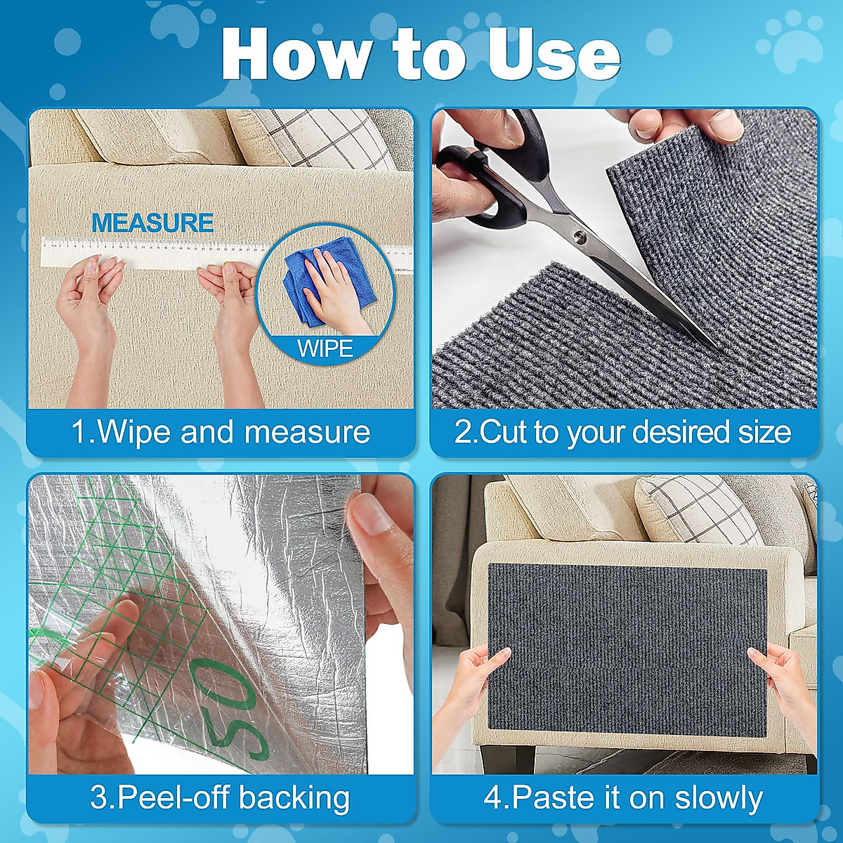 ENONCI 23.6x15.8 Cat Wall Scratcher Mat with Nano Tape,Anti Cats Scratch Furniture Couch Carpet Corner Protector for Indoor,Trimmable Cat Scratching Pad Board Sofa Replacement