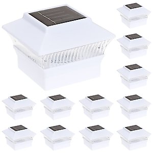 GreenLighting Standard #1 4x4 Solar Post Cap Lights - 4x4 Post Caps for 4x4 Nominal Wood, Vinyl/PVC Fence Solar Post Lights Outdoor Waterproof - Solar Deck Post Lights (White, 12 Pack)