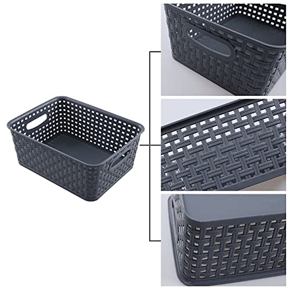 Ggbin 6-Pack Woven Plastic Storage Basket, Pantry Organizer Basket Bins, Gray