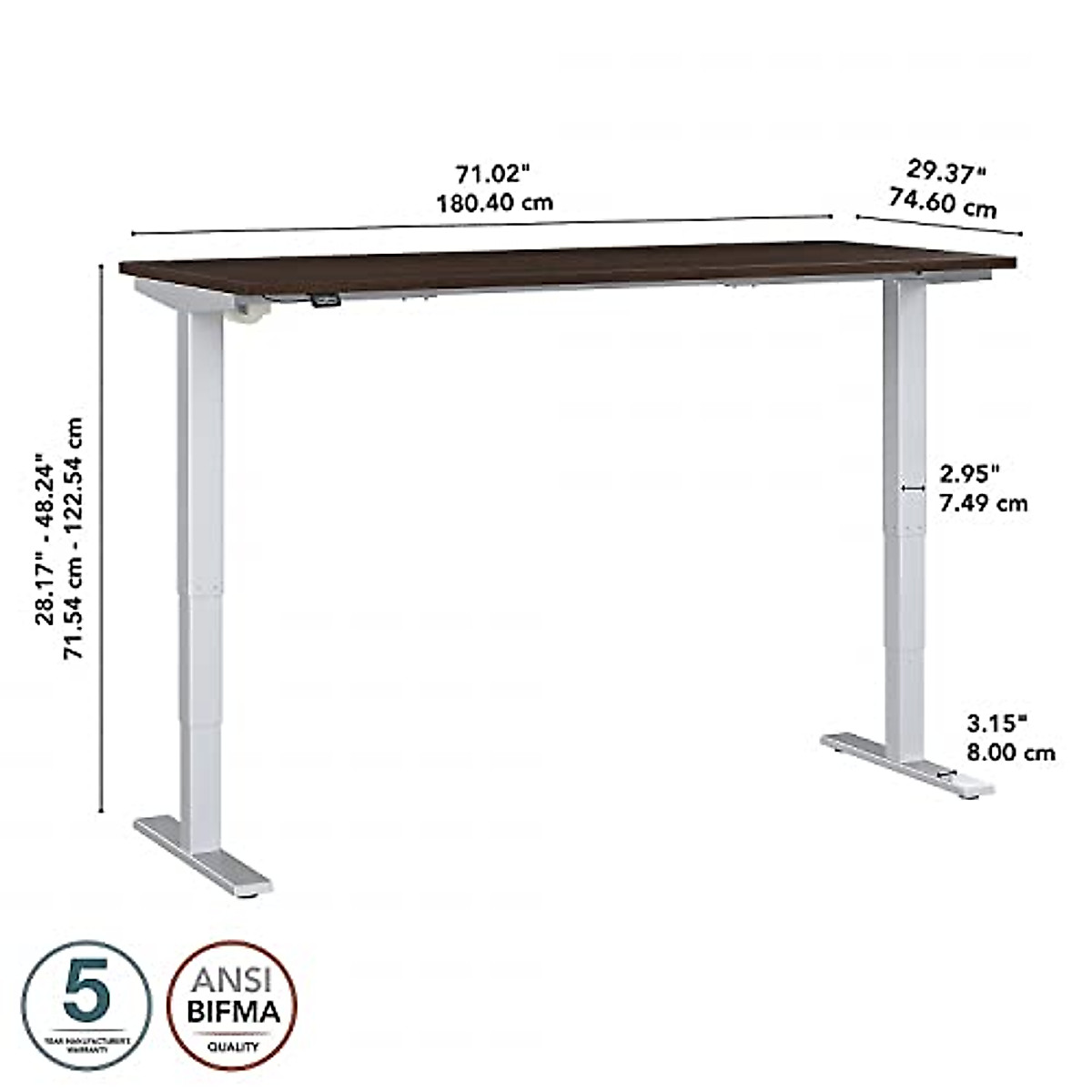 Bush Business Furniture Move 40 Electric Standing Height Adjustable Desk, 72W x 30D, Black Walnut