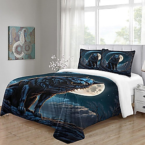 EVMILA Gothic Wolf for Teens and Adults Duvet Cover Quilt Cover 3D Print Scary Night Comforter Covers Soft Microfiber with Zipper Closure Bedding Set with Pillow Cases 3 Pieces Twin（173x218cm）