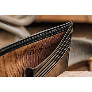 HoJ Co. BASS FISH Bifold Wallet for Men | Extra Capacity Two ID Windows | Full Grain Leather With Hand Burnished Finish | Multi Card Capacity | Outdoor Sportsman Men's Wallet