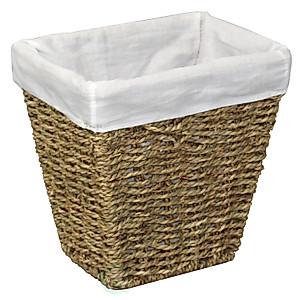 Uniquewise(TM) Woven Seagrass Small Waste Bin Lined with White Washable Lining