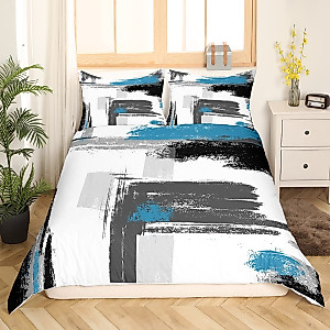 Feelyou Abstract Comforter Cover Set Modern Abstract Art Bedding Set for Boys Girls Children White Grey Blue Pattern Bedding Duvet Cover Set Room Decor King Size Bedspread Cover 3Pcs