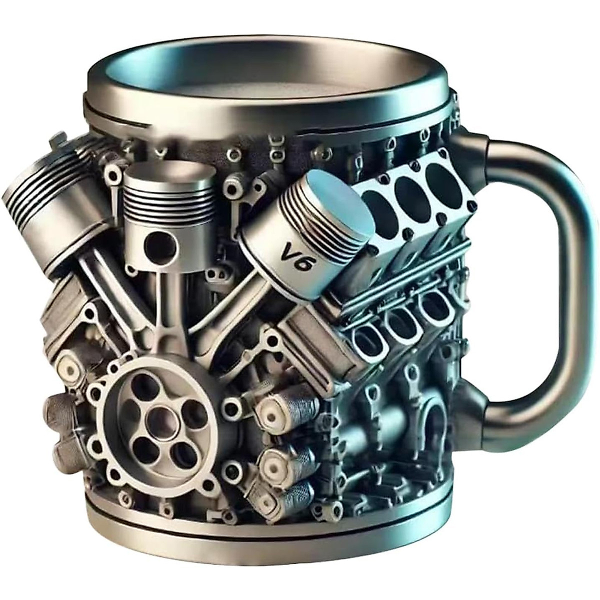 V8 Engines Car Coffee Mug, 15OZ V8 Engine Stainless Steel Cup, Creative Car Engine Coffee Tumbler with Insulated Handle, 3D Stainless Steel Tumbler for Mechanics, for Vehicle Lovers Gift (V6)