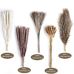 95PCS Dried Flowers Pampas Grass Boho Decor, Dried Pampas Grass for Boho Home, Wedding, Baby Shower Decorations, Bunny Tails Dried Flowers, Table Decor Home Decorations