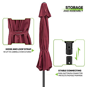 Magshion 9FT Outdoor Market Patio Umbrella, Large Waterproof Sun Umbrella with Crank Lift & 8 Steel Ribs, Sturdy Pole for Garden, Deck, Backyard & Pool (Red)