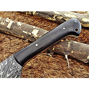 8.5 Inches long custom made Damascus steel hand forged Paring Knife, kitchen knife 4" full tang blade, Natural Buffalo Horn scale inserting hole (Black)