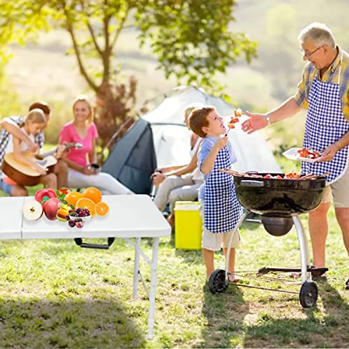 Icoud 4ft Plastic Folding Table Portable Heavy Duty White Dining Table Fold-in-Half for Camp Party Kitchen Indoor Outdoor