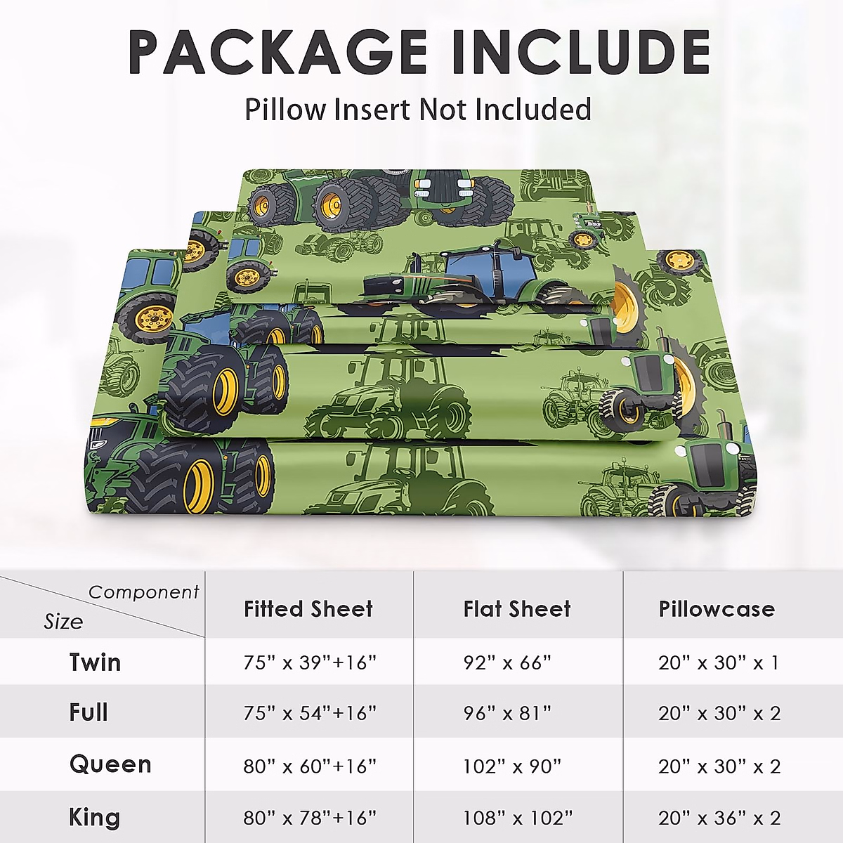 WeCozy 4 Pieces Queen Size Bed Sheet Sets with Pillowcases, Farm Tractor Summer Soft Microfiber Bedding Set for Kids and Adults, Flat Sheet, Fitted Sheet for Bedroom Bed Decor