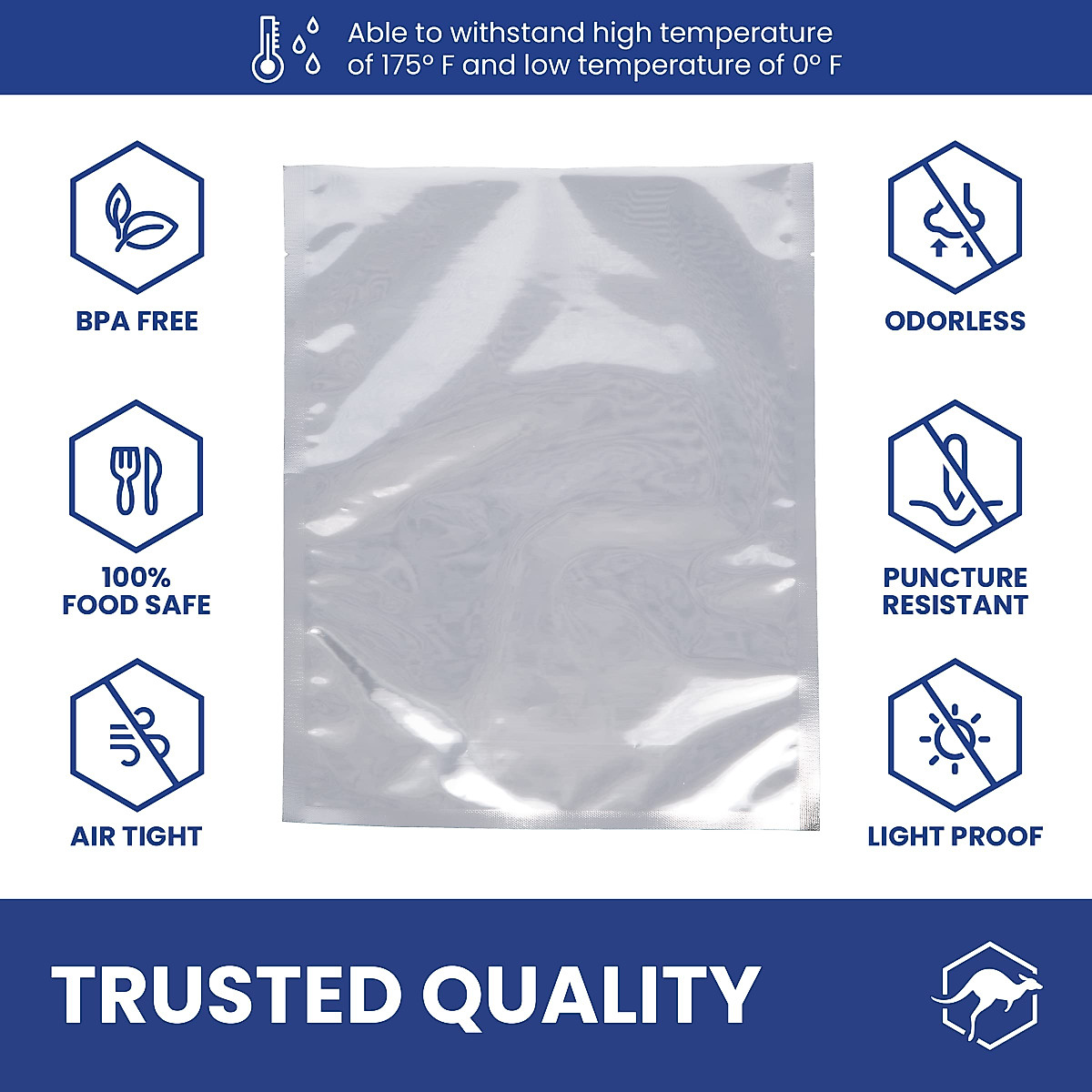 50x Wallaby 1-Quart Mylar Bag Bundle - (5 Mil - 7" x 10") Mylar Bags + 50x Labels - Heat Sealable, Food Safe, & Reliable Long Term-Food Storage Solutions - Silver