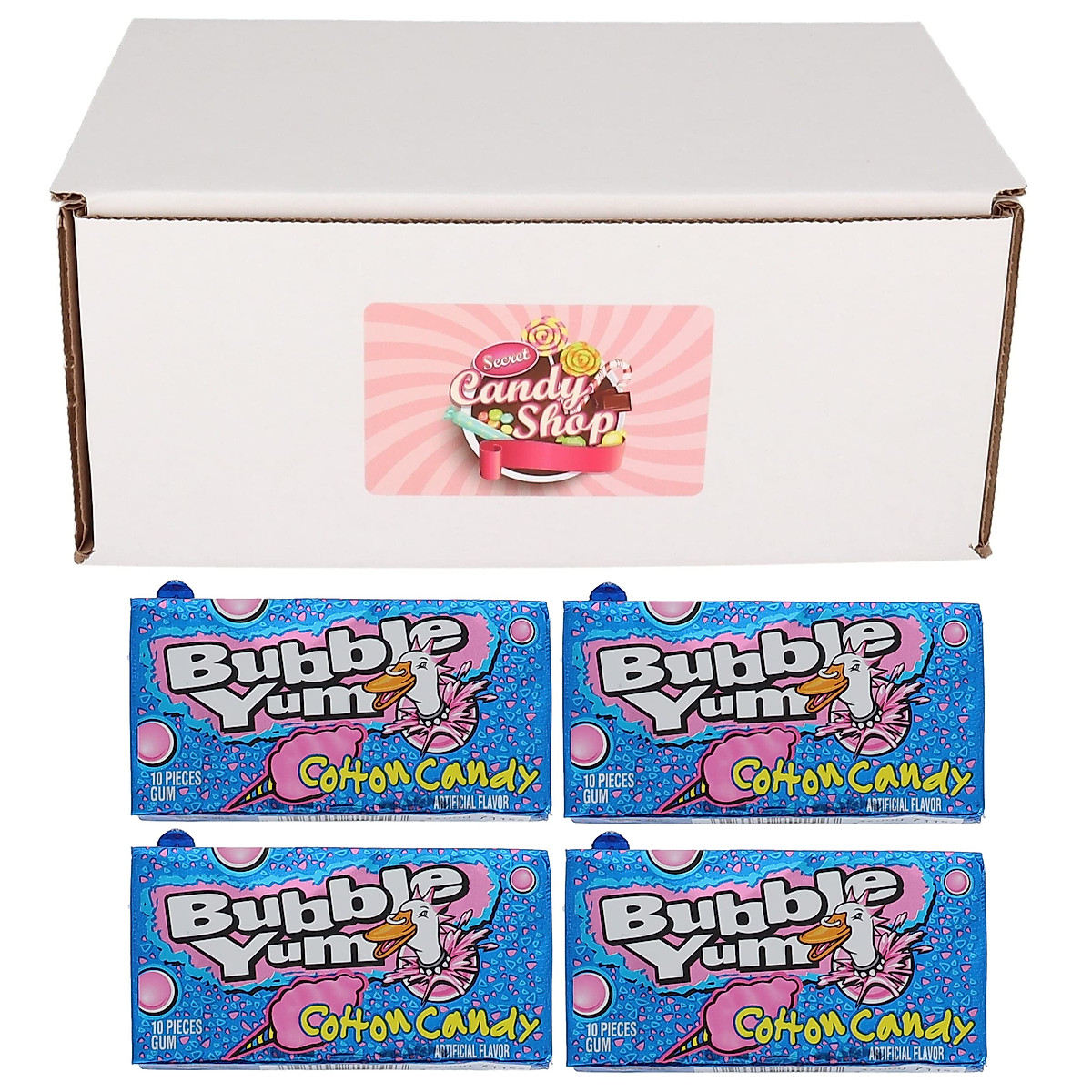 SECRET CANDY SHOP BUBBLE YUM Bubble Gum (Cotton Candy) (Pack of 4. Total 40 Gum Pieces)