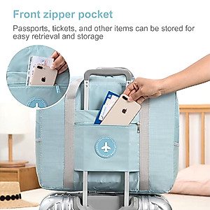 Travel Tote Bag,For Spirit Airlines Personal Item Bag 18x14x8 Foldable Travel Duffel Bag Tote Lightweight Weekender Overnight Carry on Luggage Bag for Women and Men (D-Light blue-lining,side pockets)