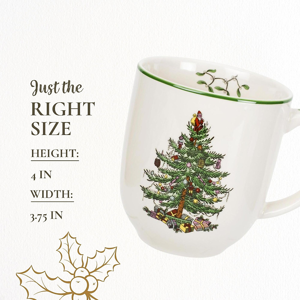 Spode Christmas Tree Cafe Mug - 14 Oz Ceramic Holiday Coffee Mugs for Tea, Hot Chocolate, Lattes - Festive Design with Santa and Christmas Tree Motif - Microwave & Dishwasher Safe