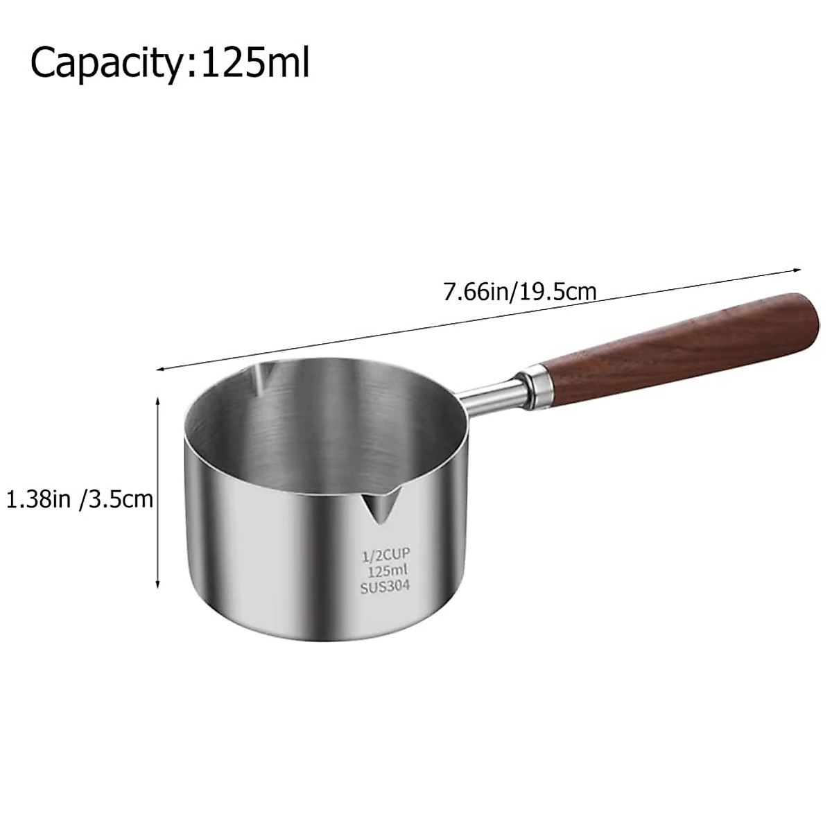 125ML Saucepan Stainless Steel Sauce Pot Double Spout Oil Pan Milk Warming Pot Frothing Pitcher Dishwasher Safe for Home Kitchen Cookware