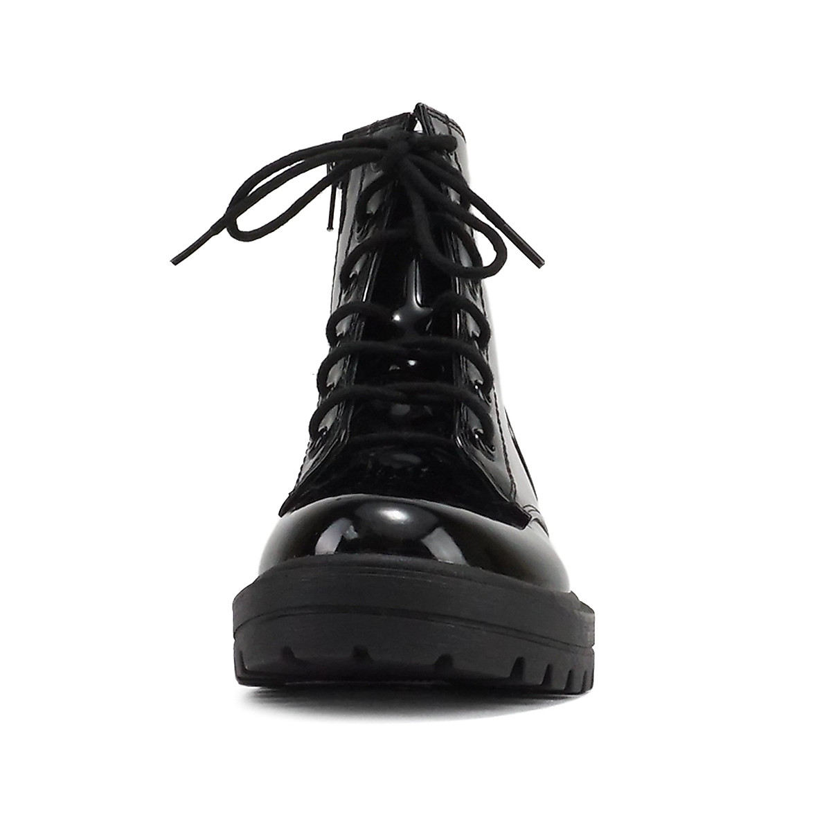 Soda FIRM-2 KIDS/CHILDREN/GIRLS Lug Sole Fashion Combat Ankle Bootie Lace up w/Side Zipper (PATENT BLACK, numeric_3)