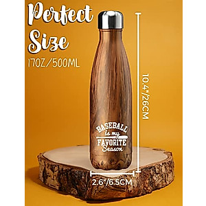 Onebttl Baseball Gifts for Boys and Girls, 17oz Stainless Steel Water Bottle, Wooden - Baseball is My Favourite Season