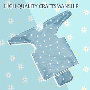 Little Dimsum Baby & Toddler Weaning Bib Coverall, Attaches to High chair, Waterproof Long Sleeve Feeding Smock Apron, Easy to Clean for Eating 6-36 Months (flower)
