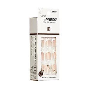 KISS imPRESS Press-On Manicure Fake Nails – My Worth, Short, Square, French, Easy Press On, Chip Proof, Smudge Proof, Waterproof, No Dry Time, Comfortable & Secure, Super Hold Adhesive | 30 Count