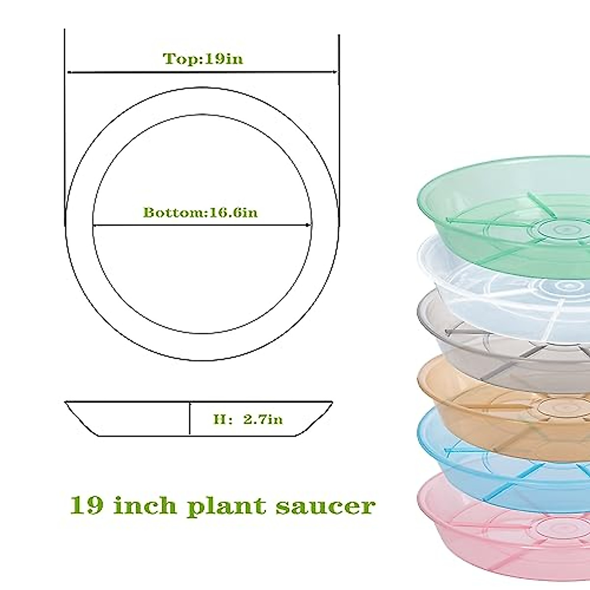Afrine 4 Pack Plant Saucer Drip Tray 18 19 inch, Plant Drip Trays, Heavy Sturdy Plastic Planter Pot Saucers for Indoor Outdoor Garden, Plant Water Drip Trays for pots (19" 4Pack, Clear)