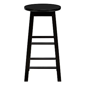 PJ Wood Classic Round Seat 29 Inch Tall Kitchen Counter Bar Stools with 4 Square Legs for Homes, Dining Spaces, and Bars, Black (2 Pack)