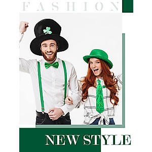 5 Pcs St Patrick' S Day Costume Accessories Set Includes Green High Socks Green Bow Headband Y Shape Suspenders Neck Tie Gree Bow Tie for Women Men St.Patrick's Day Decoration Party Supplies