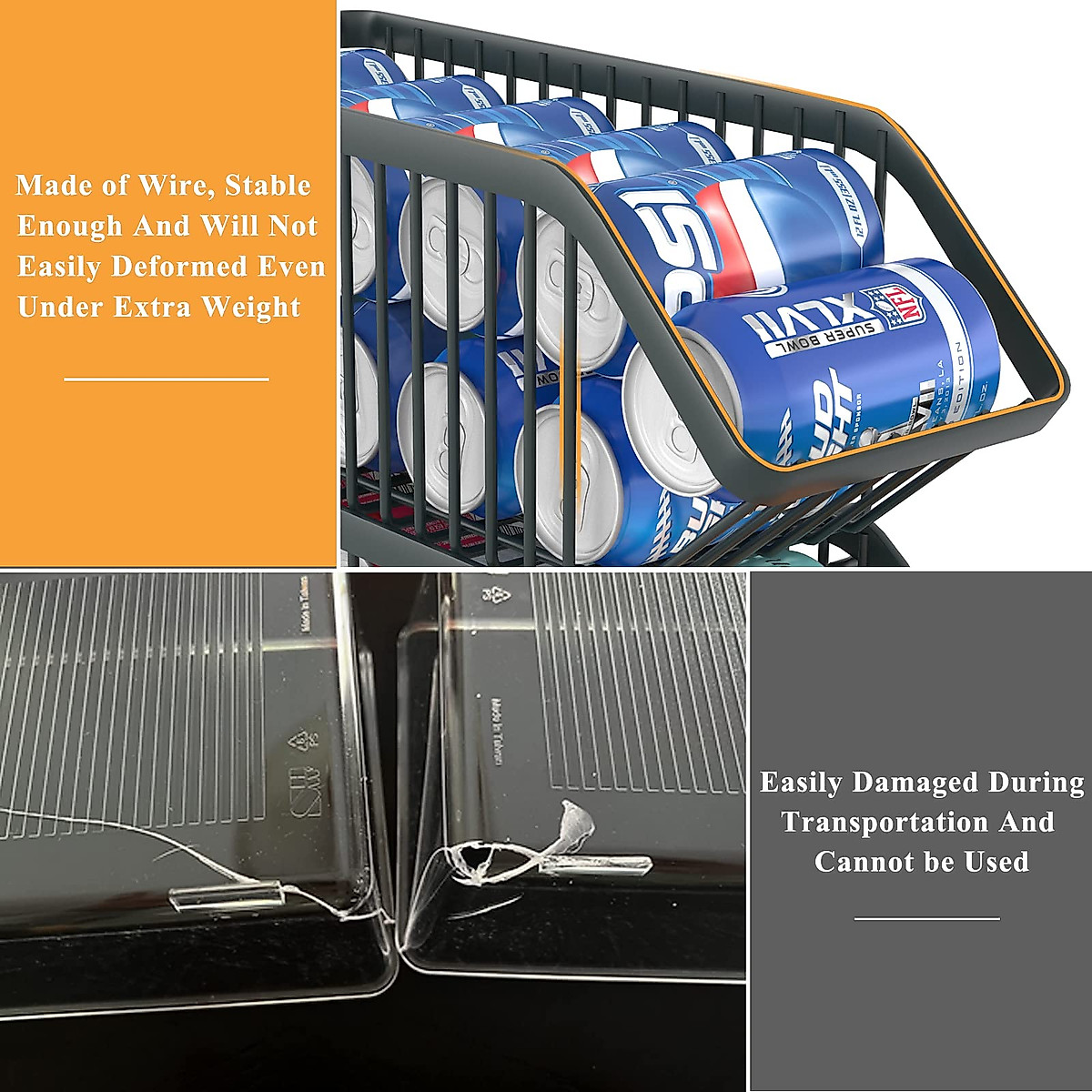 GILLAS 4 Pack Stackable Soda Can Organizer for Refrigerator, Can Holder Dispenser, Canned Food Storage Rack for Fridge, Kitchen, Countertops, Cabinets, Black