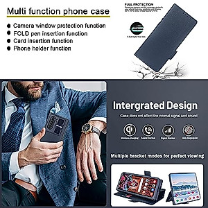 KUGEW for Samsung Galaxy Z Fold 5 Case with S Pen Holder & Camera Cover, Luxury Leather Wallet Phone Cover Built-in S Pen Slot Kickstand Function Card Holder Hinge Protection Shockproof (Blue)