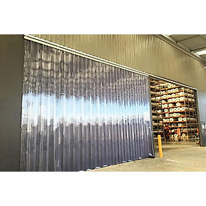 Strivide - Vinyl Plastic Strip Curtain Door Kit 168 in. (14 ft) Width x 108 in. (9 ft) Height Clear Ribbed 12 in. Strips with 100% Overlap