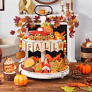 Fall Thanksgiving Decorations for Home, Fall Decor, Fall Tiered Tray Decor Set, Farmhouse Decor Wood Sign for Autumn Pumpkin Harvest, Home & Kitchen Table Room Decor