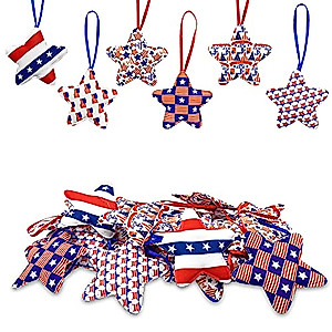 Deloky 30Pcs Memorial Day Tree Decorations 4th of July Ornaments for Tree 2.7x5.3 Inch Memorial Day Ornaments 4th of July Tree Decorations Patriotic American Flag Star Tree Ornaments (S)