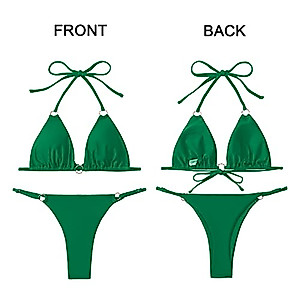 MIKETAI Sexy Bikinis for Women 2 Piece Bikini Spaghetti Strap Swimsuits Solid Color Bathing Swimwear Triangle Bathing Suit (Green M)
