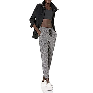 Amazon Essentials Women's Brushed Tech Stretch Jogger Pant (Available in Plus Size), Dark Grey Space Dye, Large