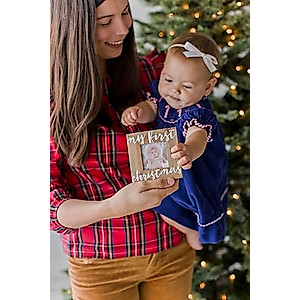 Pearhead Baby’s First Christmas Wooden Picture Frame Ornament, Newborn Milestone Keepsake Photo, Holiday Gift For New and Expecting Parents, Rustic My First Christmas Ornament
