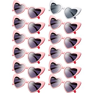 Flutesan 12 Pairs Heart Shaped Sunglasses Bachelorette Party Sunglasses Bride Bridesmaid Glasses Wedding Decor(White, Pink)