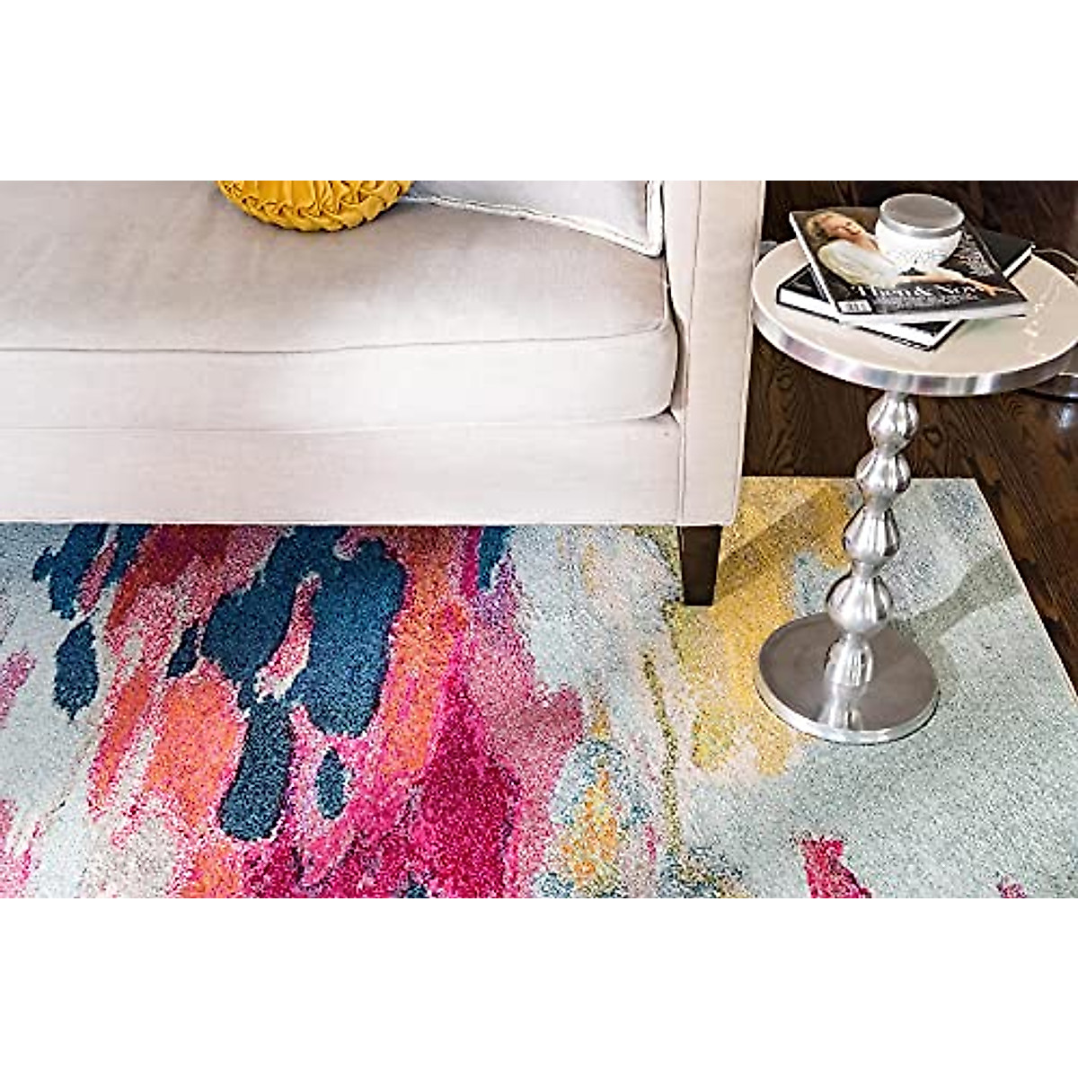Unique Loom Estrella Collection Light Colors, Abstract, Modern, Vibrant Area Rug, 5 ft x 8 ft, Pink/Ivory