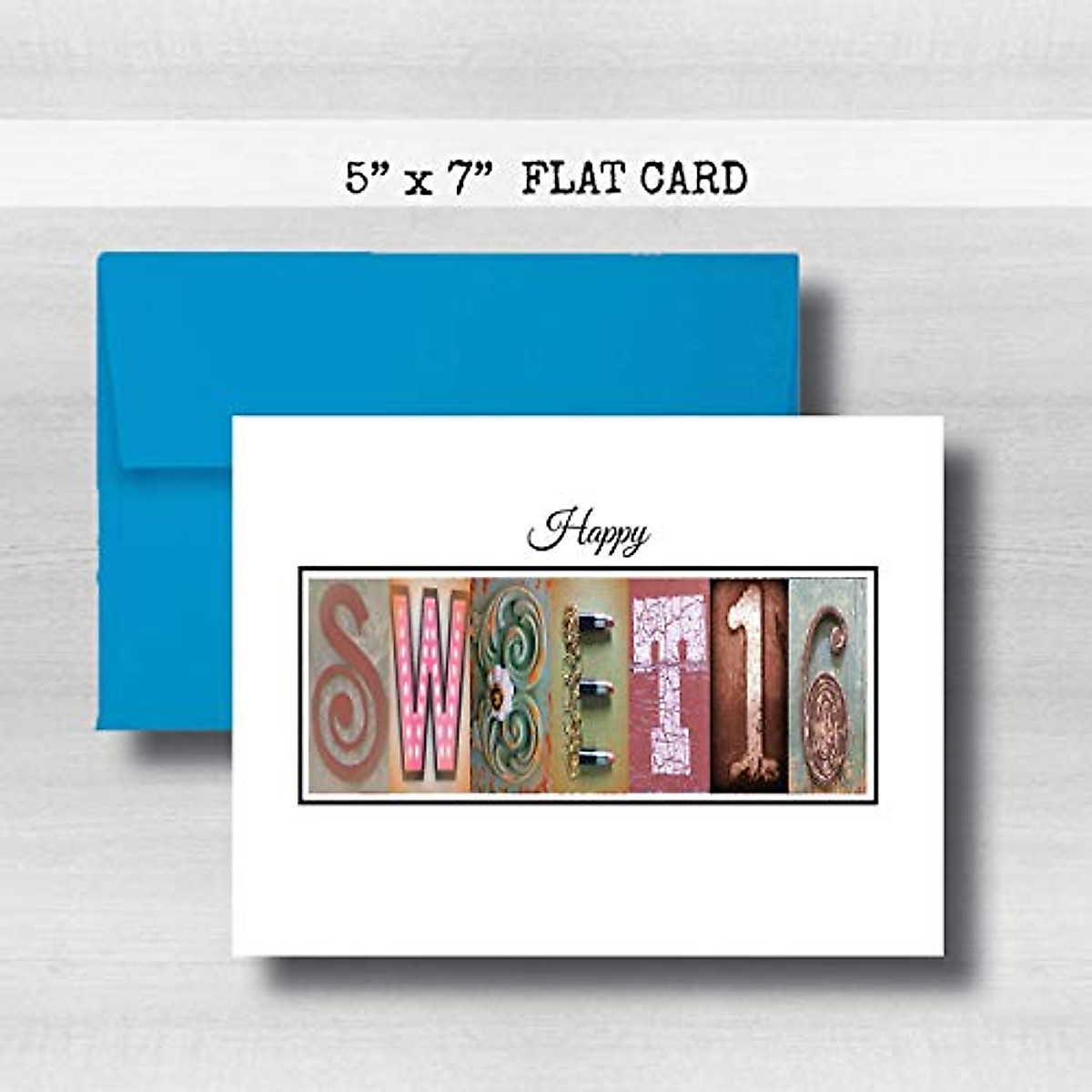 Personalized Sweet 16 Birthday Card, 5" x 7" FLAT CARD, Rose Gold Greeting Cards,