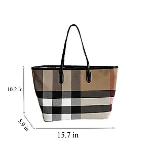 Waiyqju Plaid Canvas Women's Tote Aag Large Capacity Fashion Spacious Satchel Leisure Beach Bag (black)