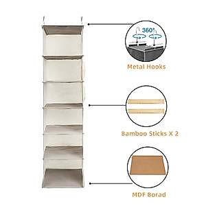 YRCBEHFU 2 Packs Hanging Closet Organizer, 6-Shelf Closet Organizers and Storage with Side Pockets, Collapsible Hanging Shelves for Closet & RV & College Dorm,Beige