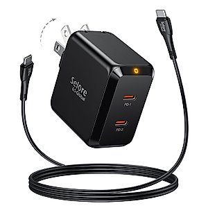 SELORE USB C Charger, 67W 2 Ports GaN Fast Charger Block, Compact Foldable Wall Charger with 100W Type C Charger Cable for MacBook Pro/Air, iPhone 15 14, Apple Watch, iPad Pro, Galaxy S23, Pixel etc