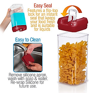 Alphx Innovations Set of 7 Airtight Food Storage Containers - Pantry Organizer Bins, BPA Free Plastic Containers plus Dry Erase Marker and Labels, Red