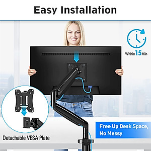 MOUNTUP Ultrawide Single Monitor Arm for Max 40 Inch Screen, Heavy Duty Monitor Desk Mount Support 6.6-30.9lbs, Gas Spring Computer Monitor Stand for Desk, VESA Monitor Mount with Clamp & Grommet Base
