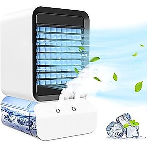 Mini Air Conditioner - Portable Air Conditioner Fan Small AC Unit Personal Desktop Air Cooler Fan - 3 Wind Speeds 7-Color NightLight & Humidify for Dorm Room Office