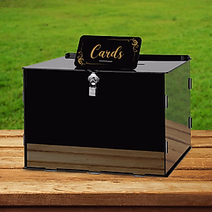 Fowecelt Black Acrylic Wedding Card Box with Lock, Rustic Card Box for Wedding Reception Bridal Shower Birthday Baby Shower Graduation